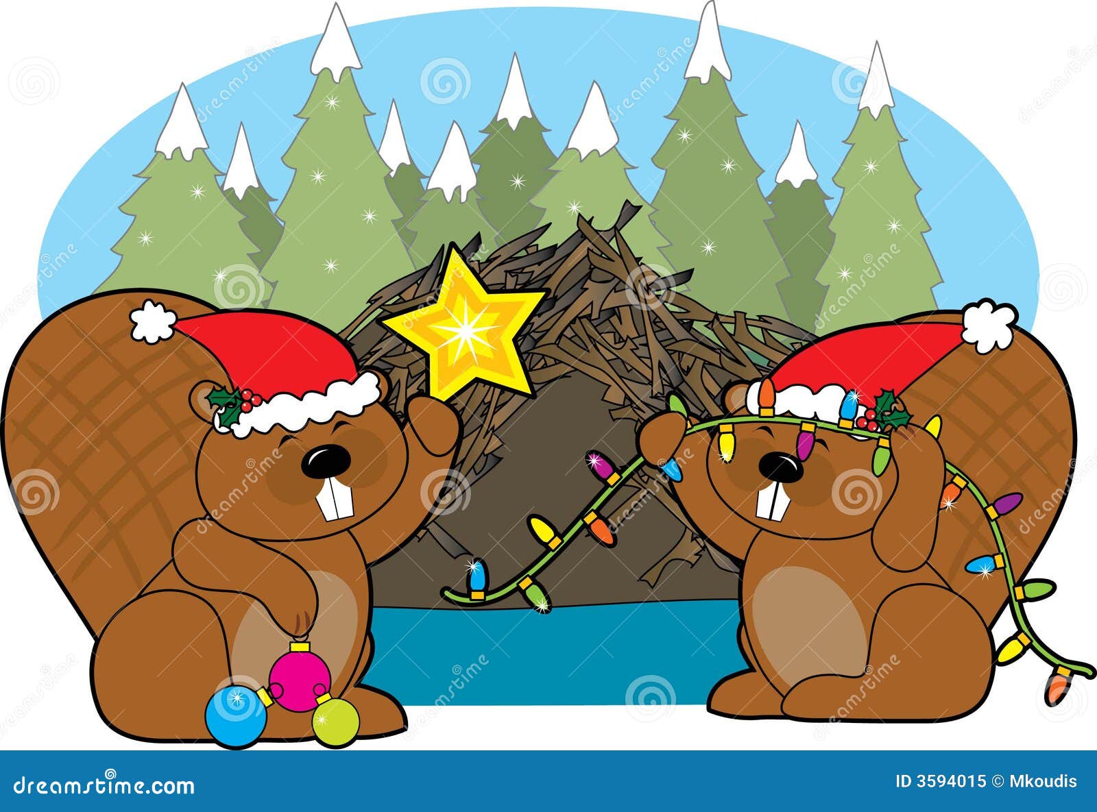 Beaver Christmas stock vector. Illustration of river, snow - 3594015