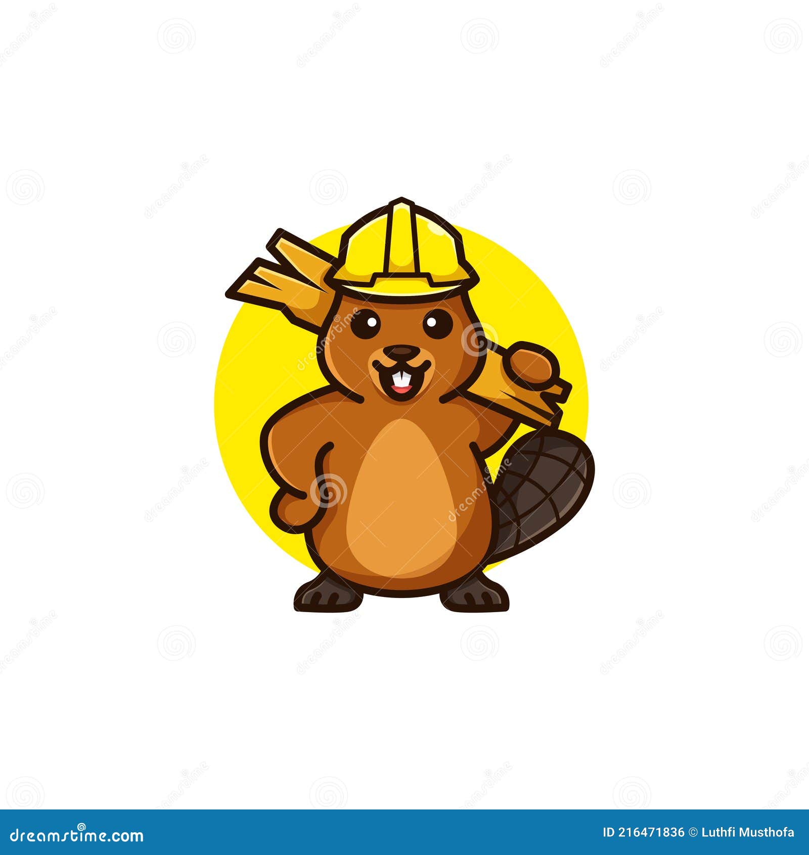 Beaver Construction Worker With Wood Beam Cartoon Illustration ...