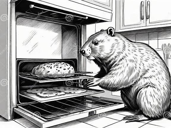 A Beaver Cooks a Pie in the Oven Stock Photo - Image of rodent, head ...