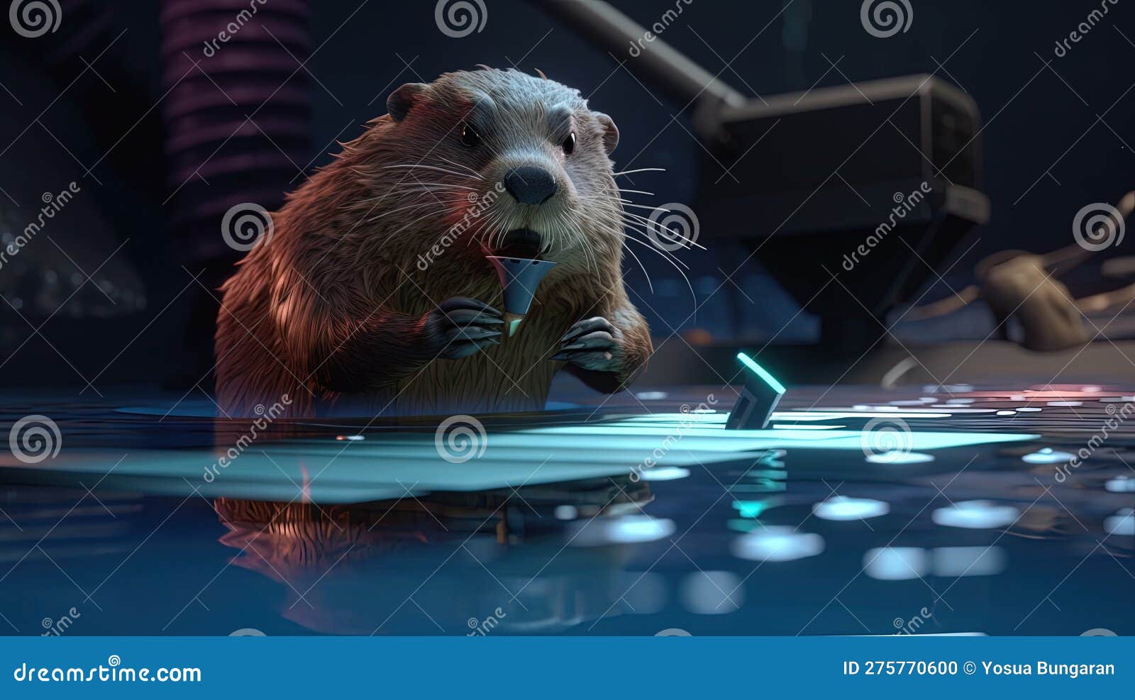 Beaver Dive Into Virtual World, Digital Art Illustration, Generative AI ...