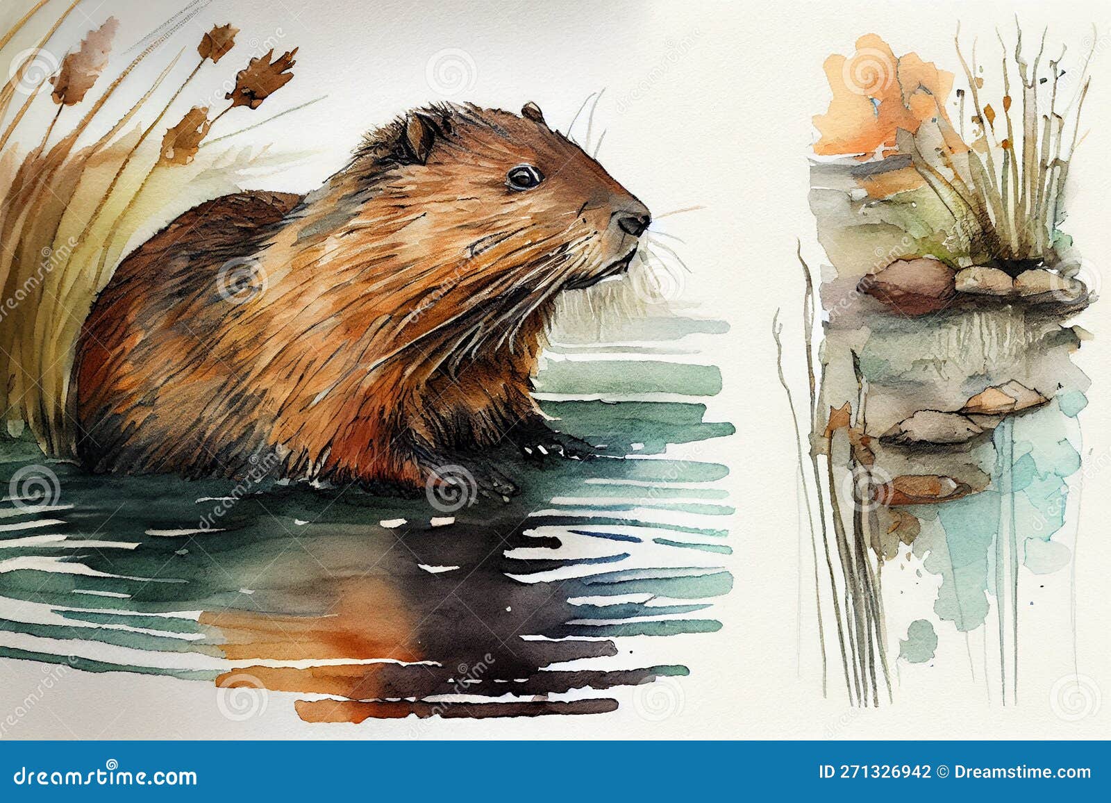 Beaver Drawing with Bit of Watercolour Stock Illustration ...