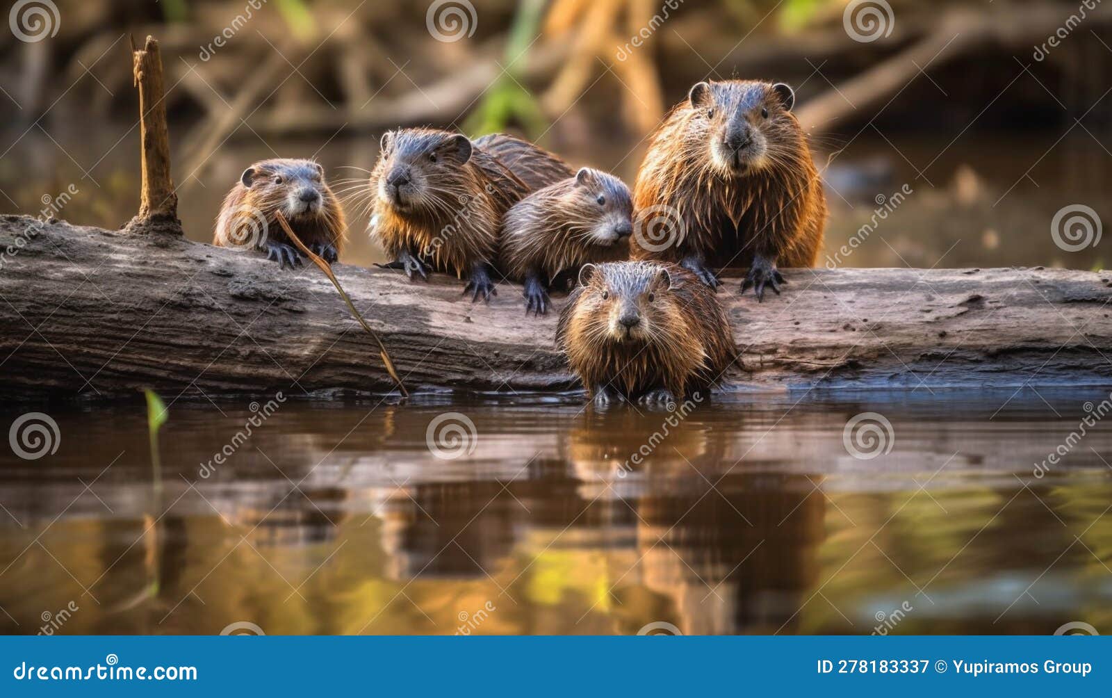 Beaver Family Enjoys Pond in Tranquil Forest Generated by AI Stock ...