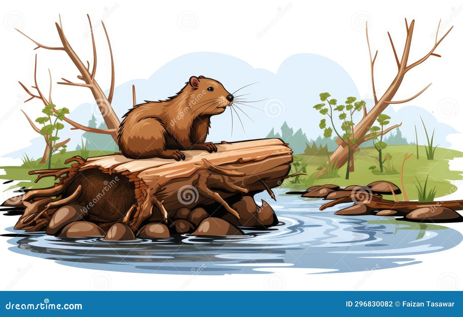 A Beaver Hard at Work on a River Dam Isolated -Generative Ai Stock ...