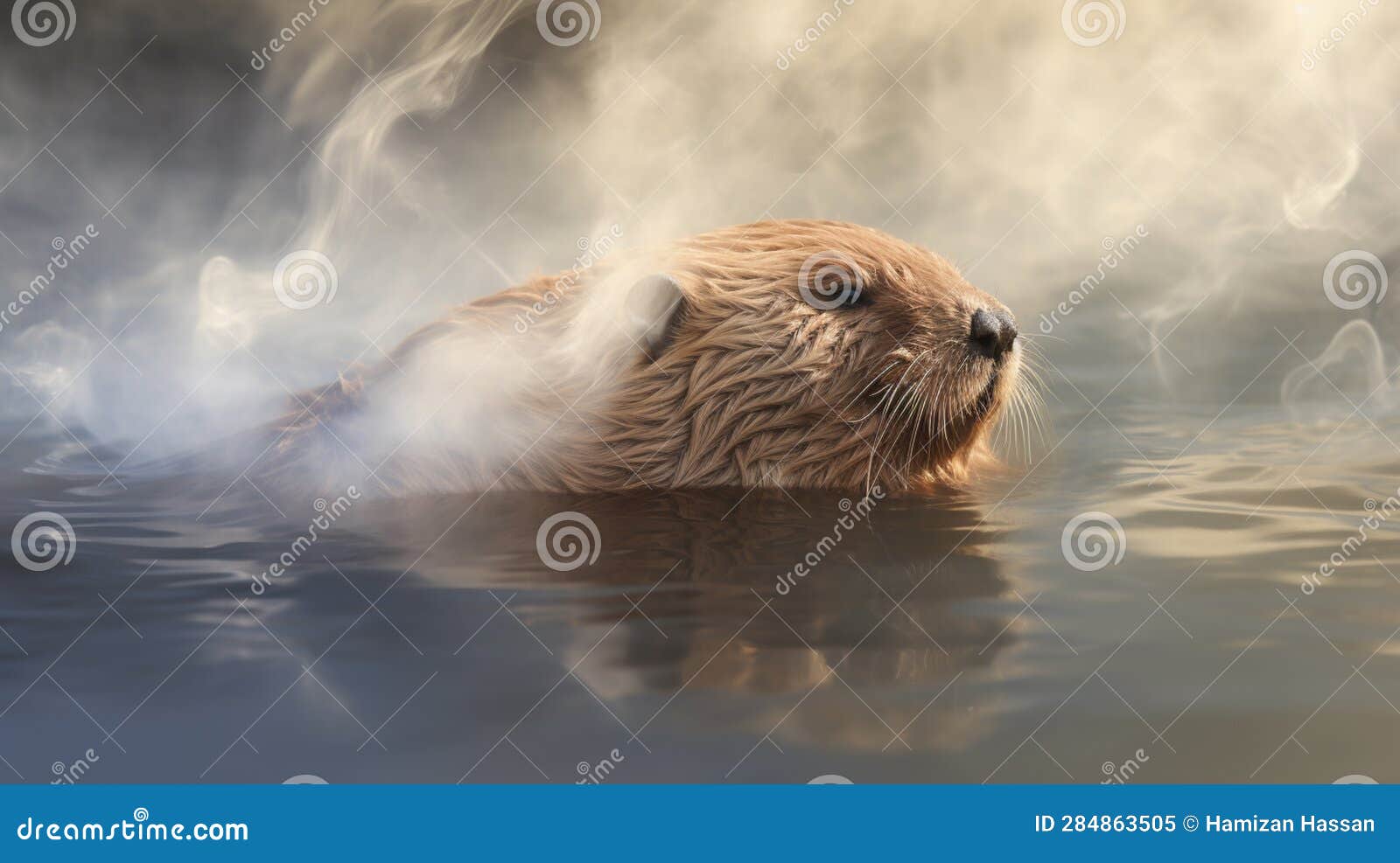 Beaver, Master Builder of Nature, Enveloped by Light Brown Smoke ...