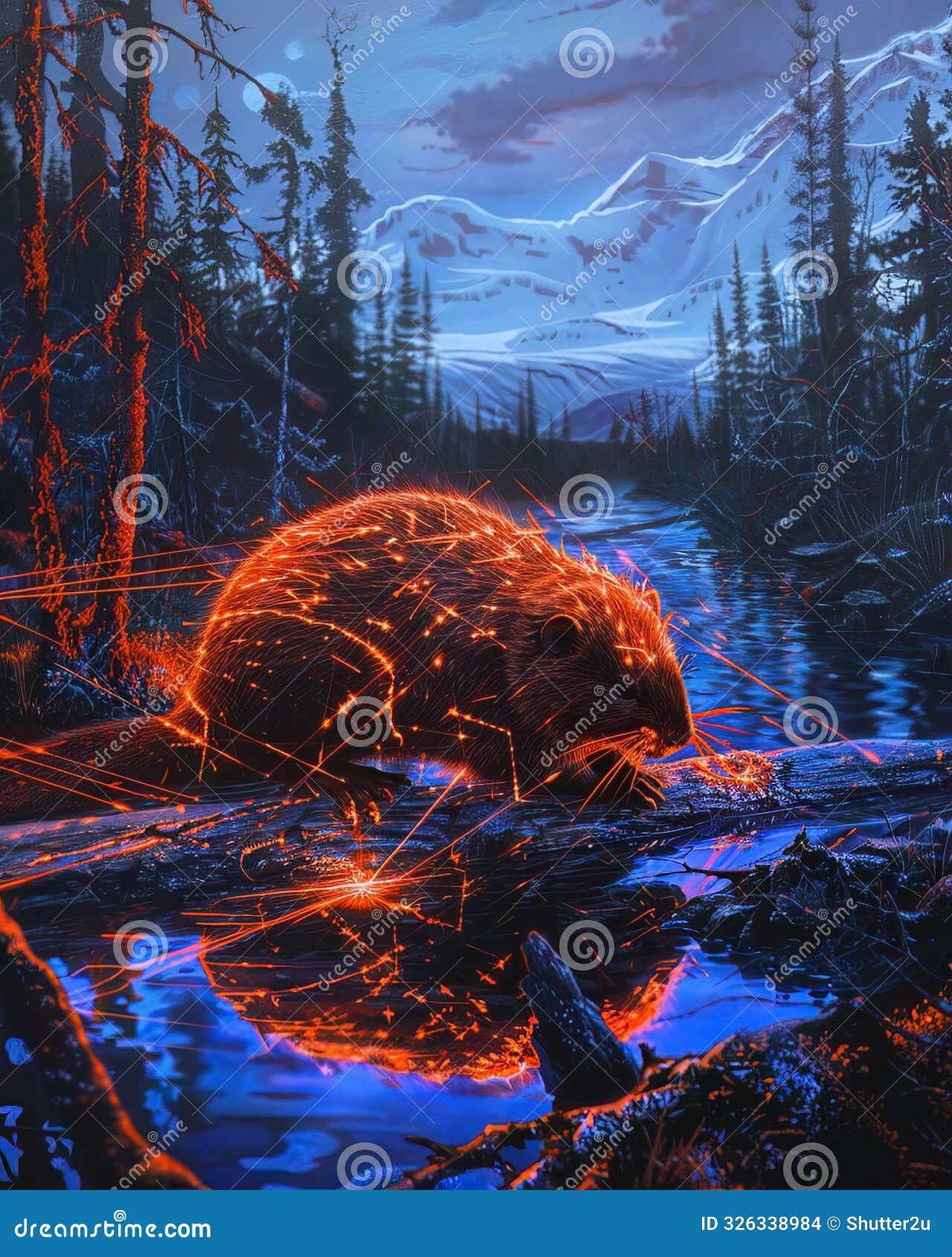 Beaver Construction Worker With Wood Beam Cartoon Illustration ...