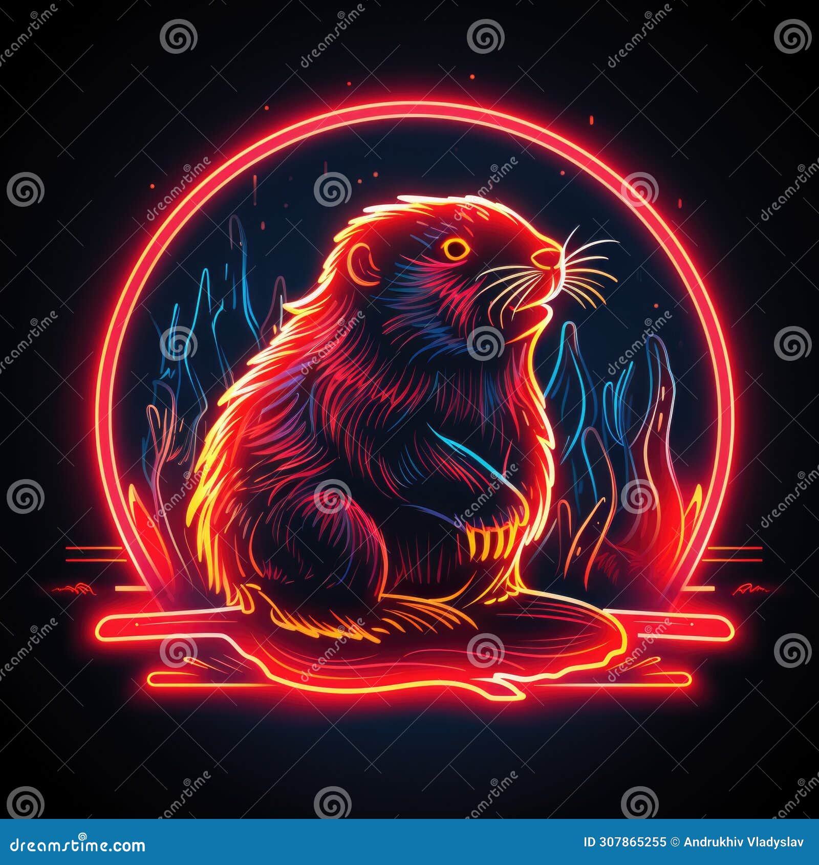 Beaver. Neon Outline Icon With A Light Effect Royalty-Free Stock ...