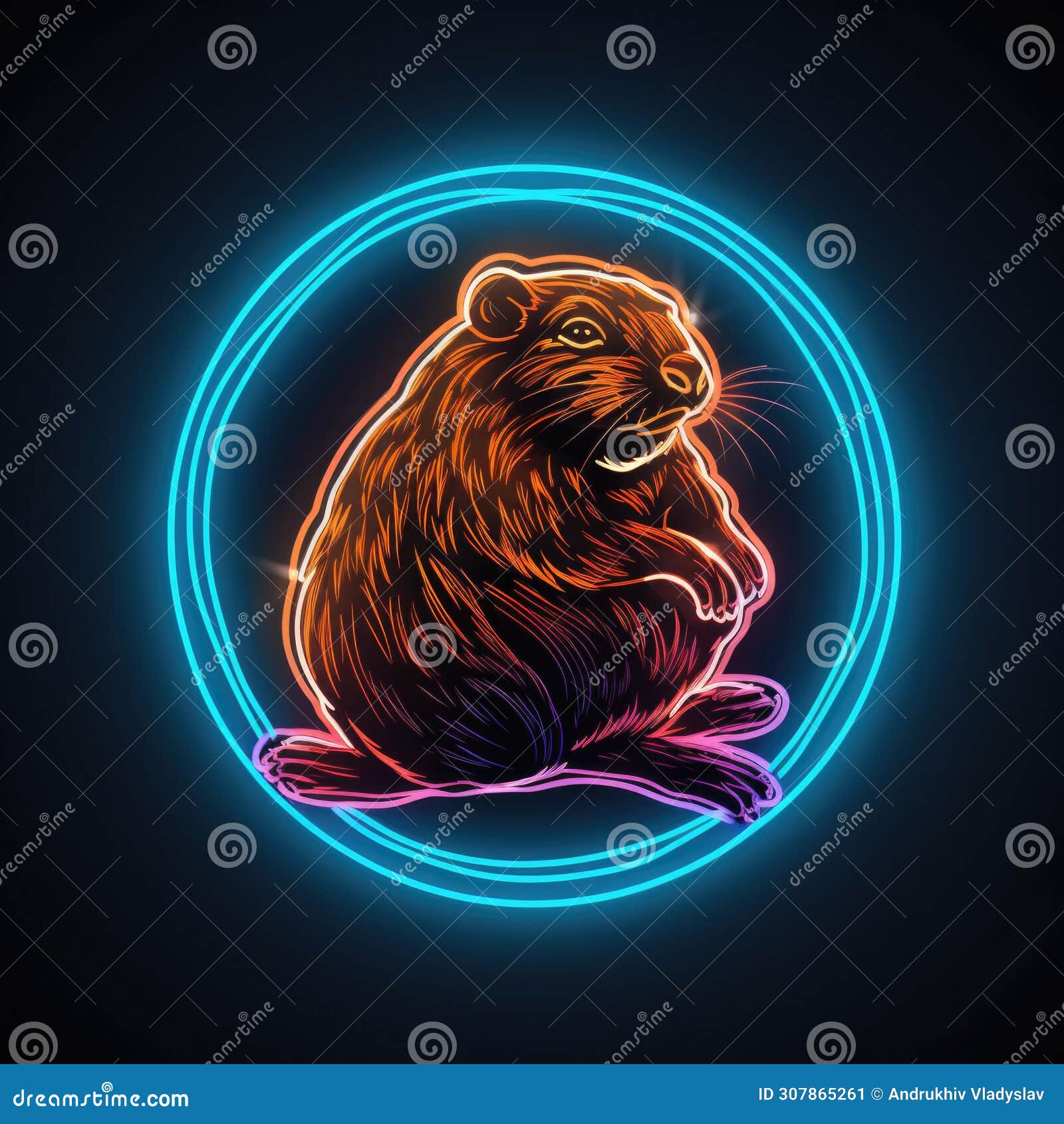 Beaver. Neon Outline Icon with a Light Effect Stock Illustration ...