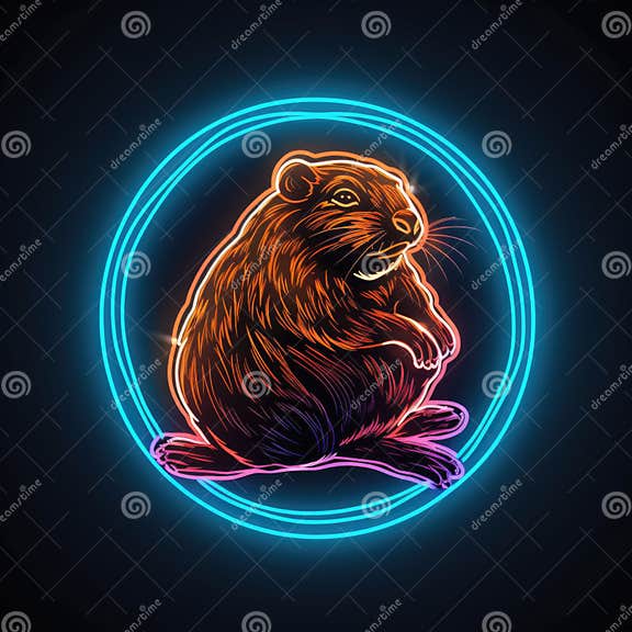 Beaver. Neon Outline Icon with a Light Effect Stock Illustration ...