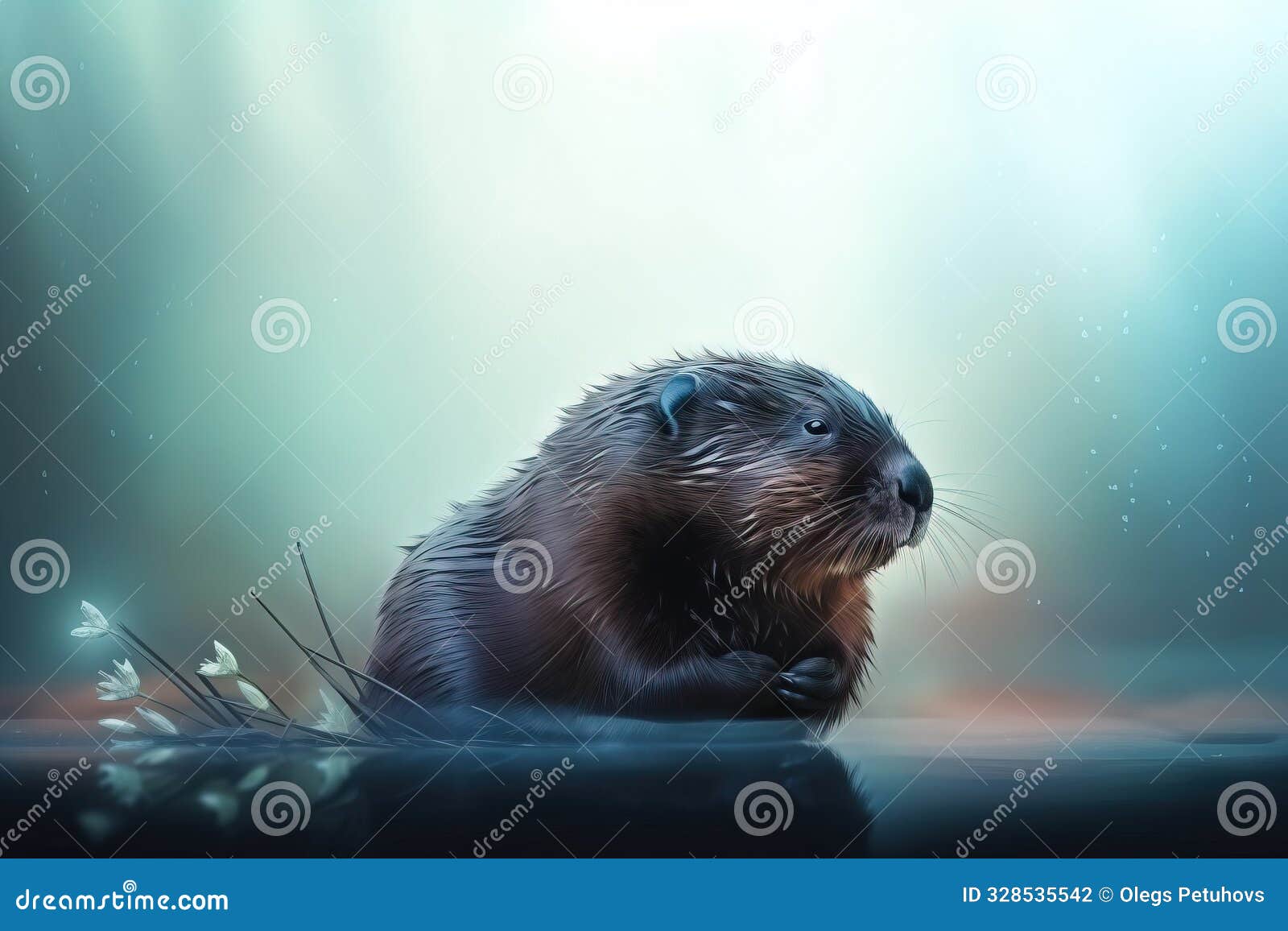 A Beaver is Sitting in the Water and Looking at the Camera with a Sad ...