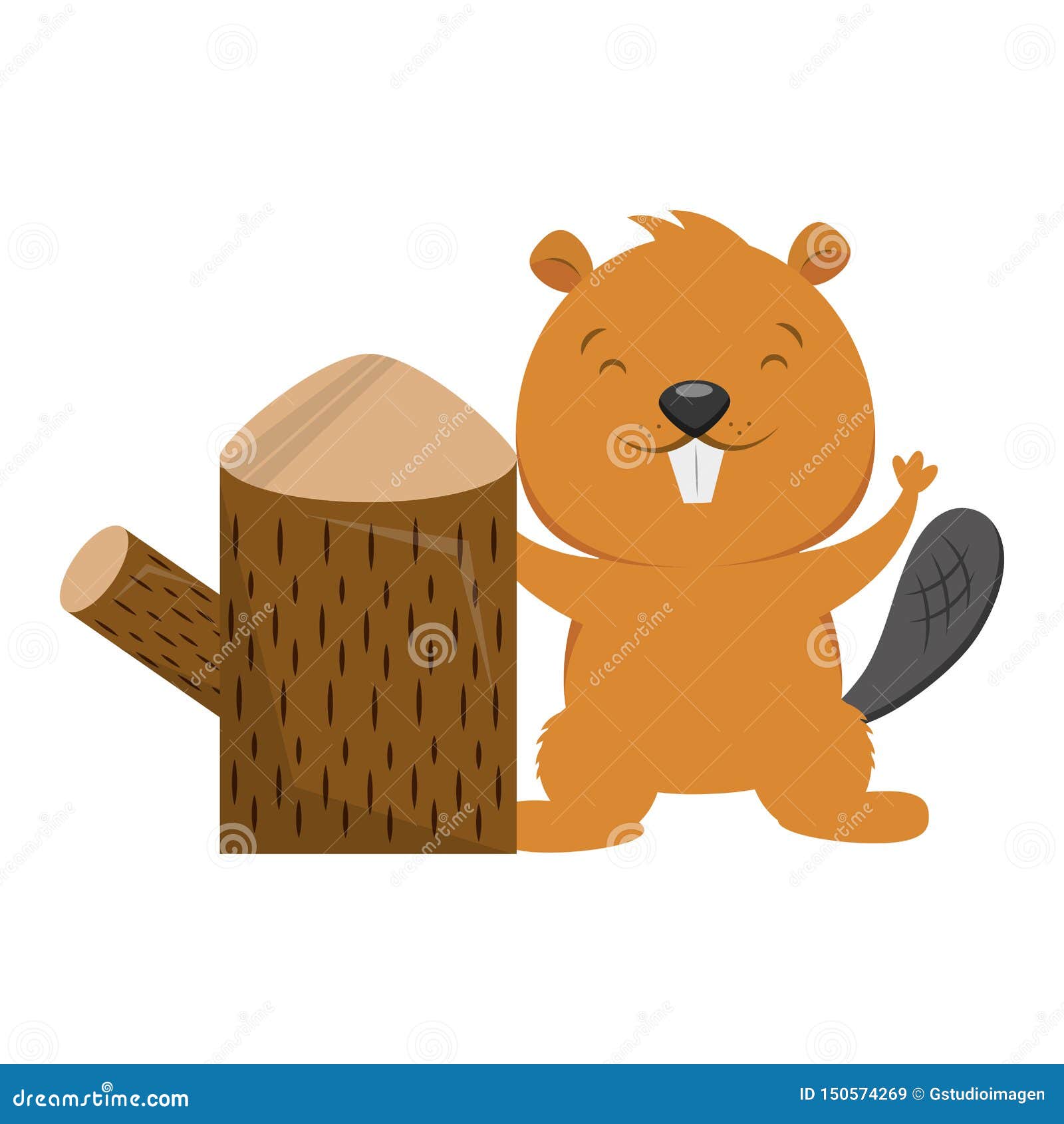 Beaver and Tree Stump on White Background Stock Illustration ...