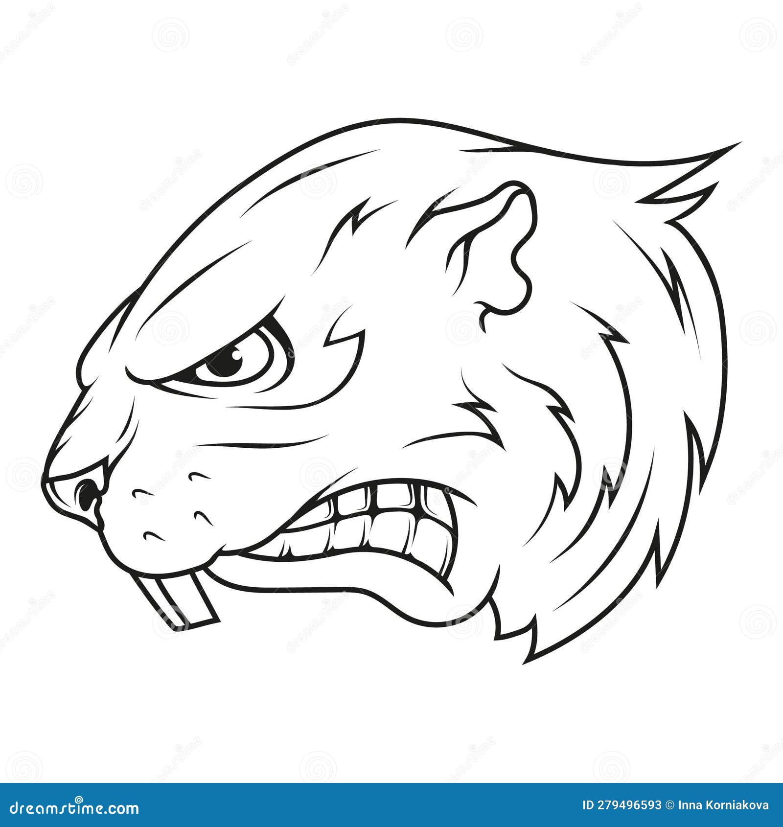 Beaver. Vector Illustration of a Sketch an Angry Beaver with Two Sharp ...