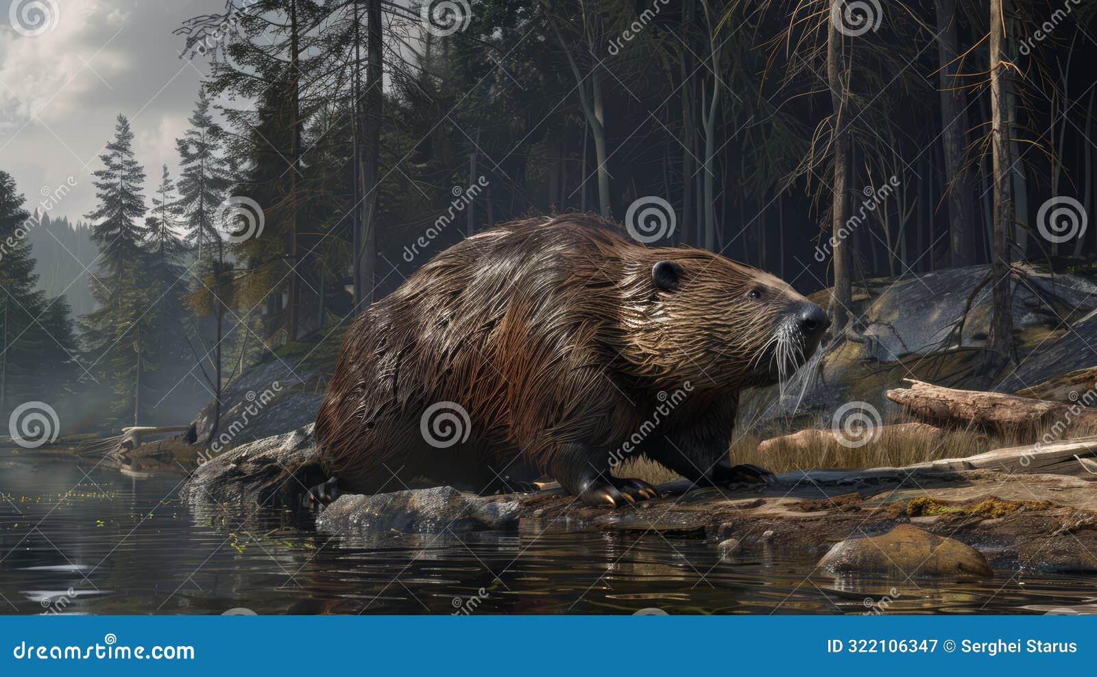 A Beaver is Walking Along the Edge of a River in Forest, AI Stock Image ...