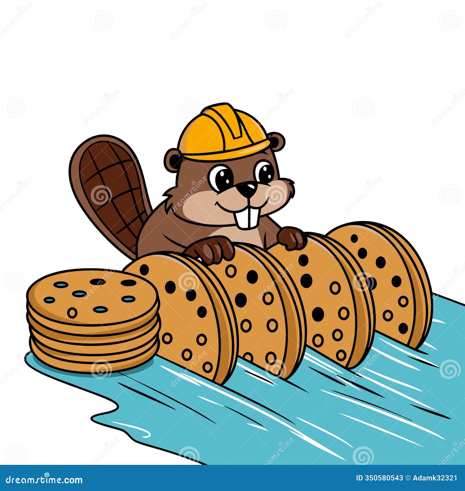 Beaver Wearing Construction Helmet Building Cookie Dam in River Vector ...