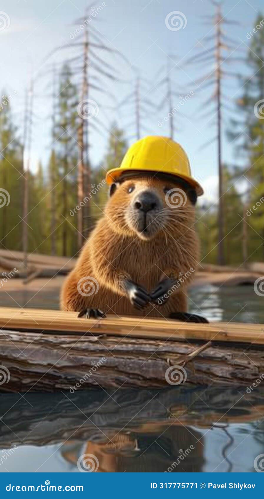 Beaver Worker in Safety Helmet Builds Dam on the River Stock Image ... Beaver Worker in Safety Helmet Builds Dam on the River Stock Image ...