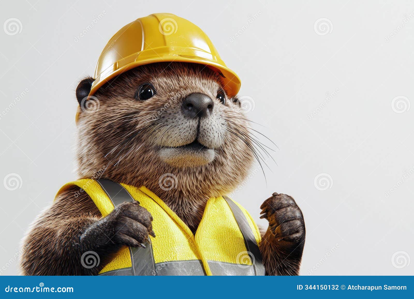 Beaver in Yellow Safety Vest and Helmet, Ready for Work Stock Photo ...
