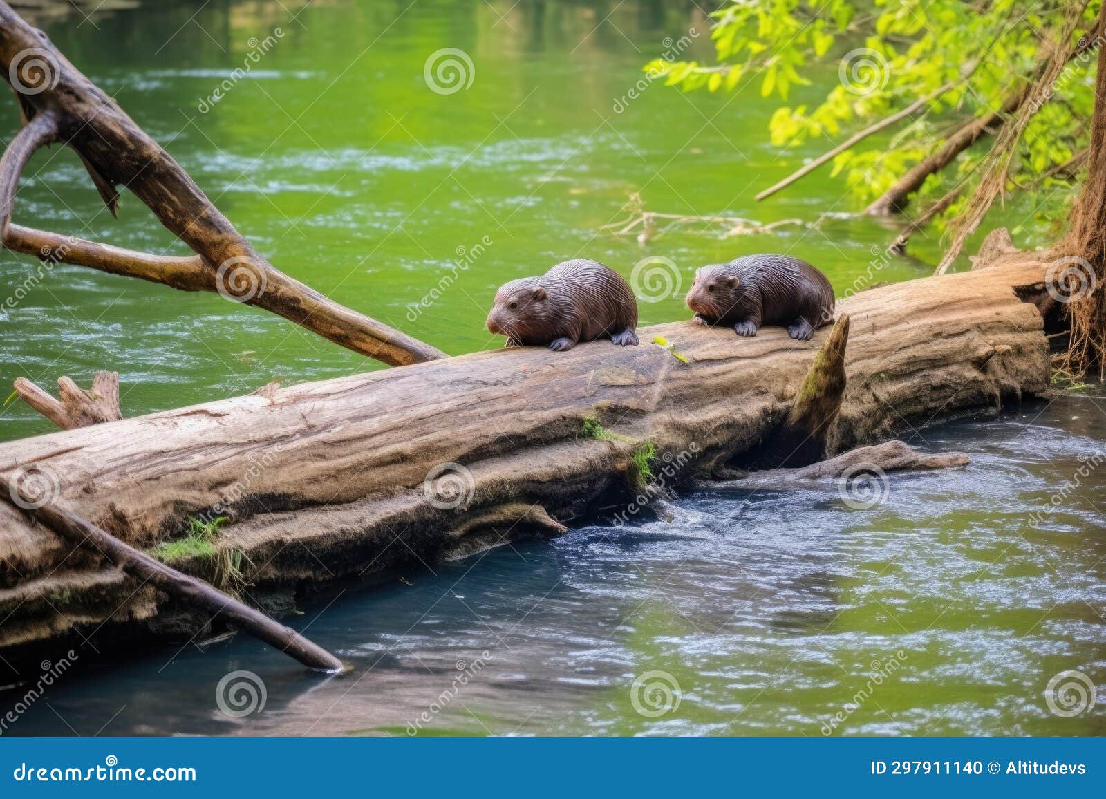 Beavers Building a Dam Across a Stream during the Day Stock Photo ...