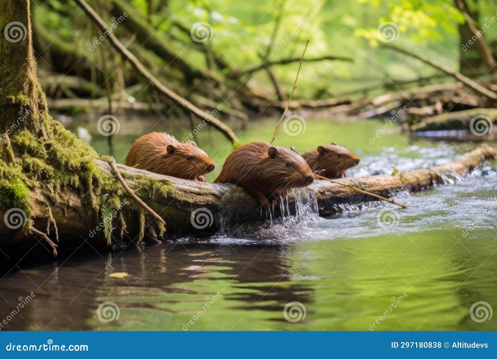 Beavers Building a Dam in a Forest Stream Stock Photo - Image of water ...