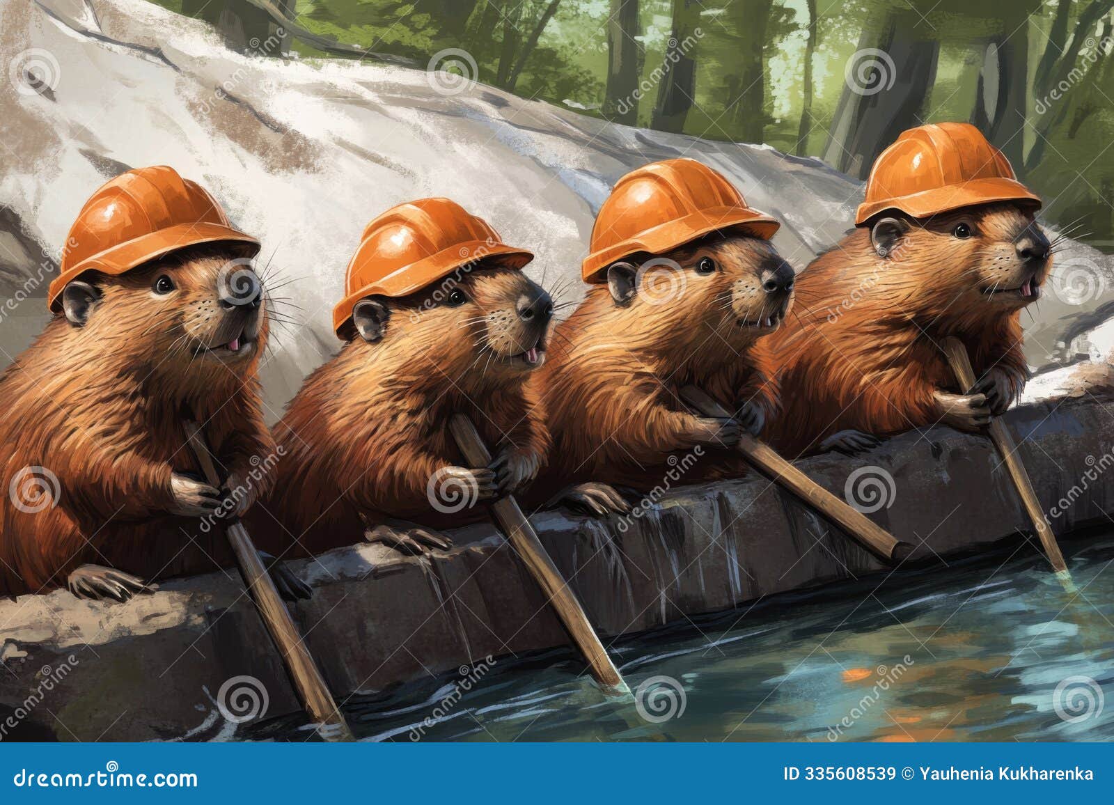 Beavers Building a Dam stock illustration. Illustration of creative ...