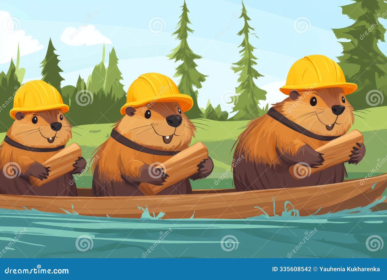 Beavers Building a Dam stock illustration. Illustration of building ...