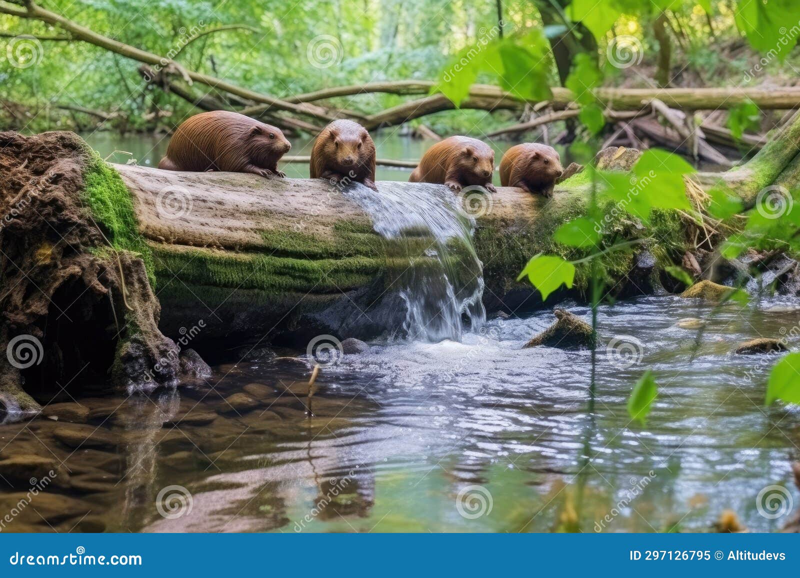 Beavers Hard at Work Constructing Their Dam in a Stream Stock Image ...
