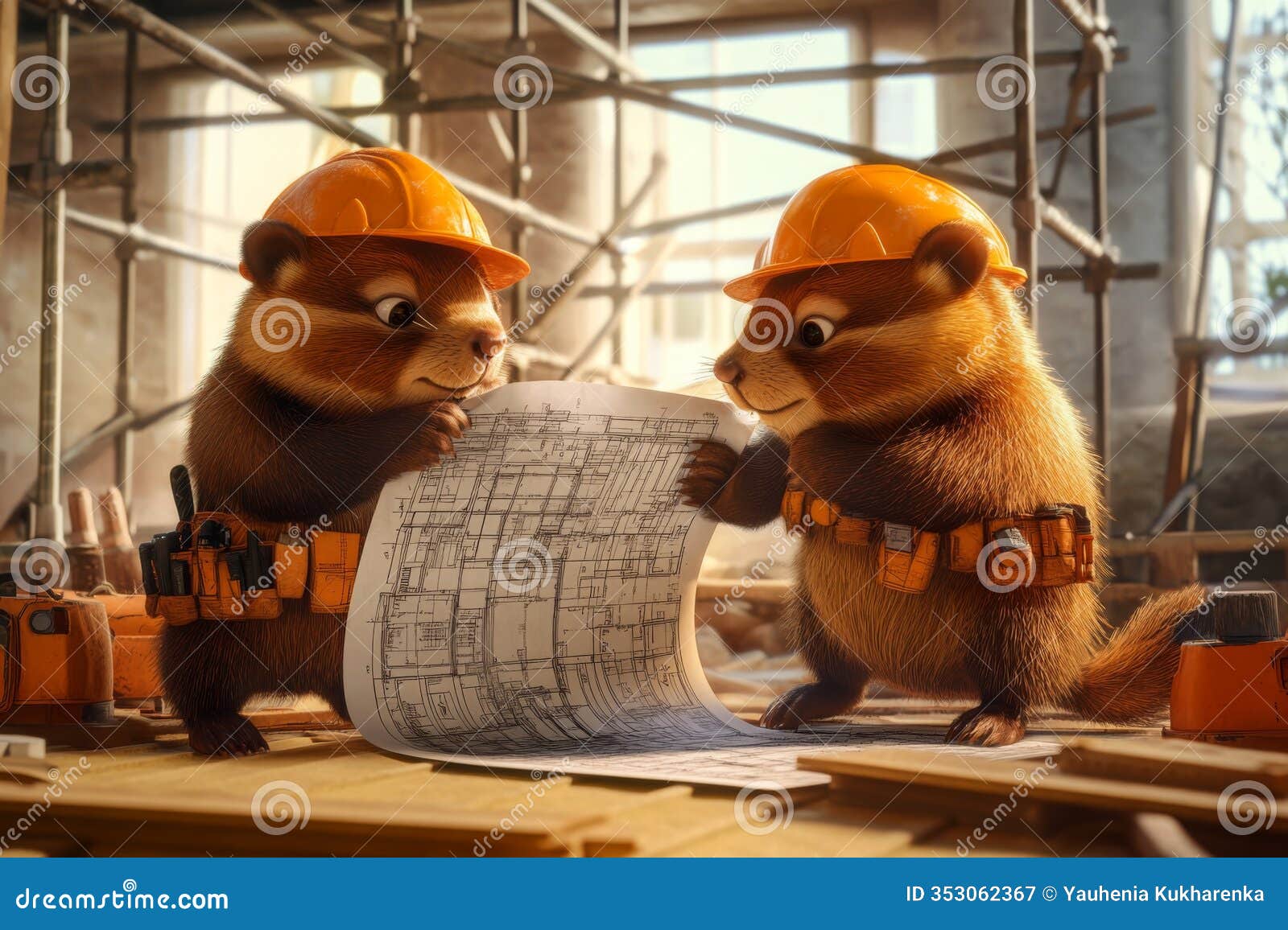 Beavers Planning Construction Project Stock Illustration - Illustration ...