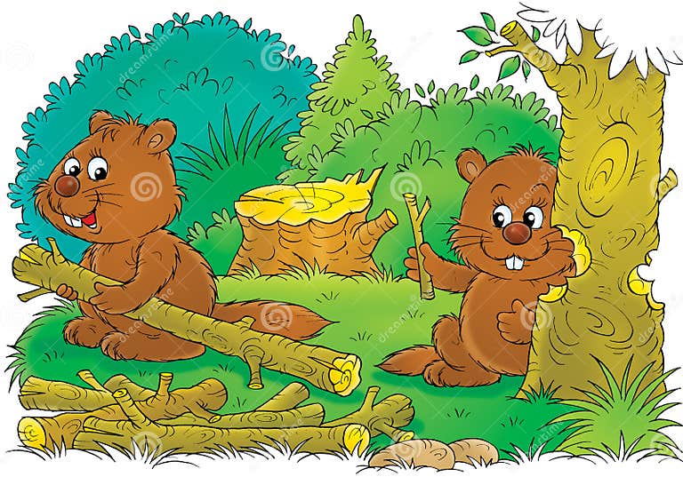 Beavers at work stock illustration. Illustration of stump - 2030506