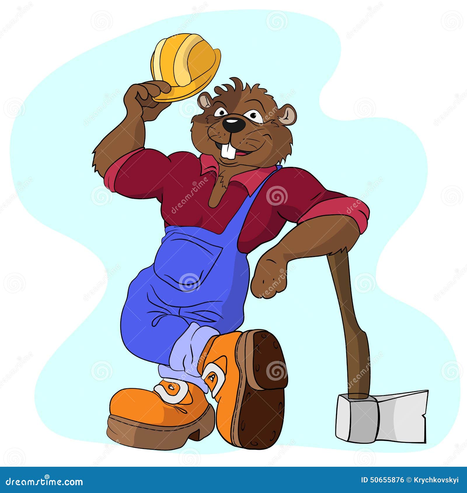 Beaver Construction Worker With Wood Beam Cartoon Illustration ...
