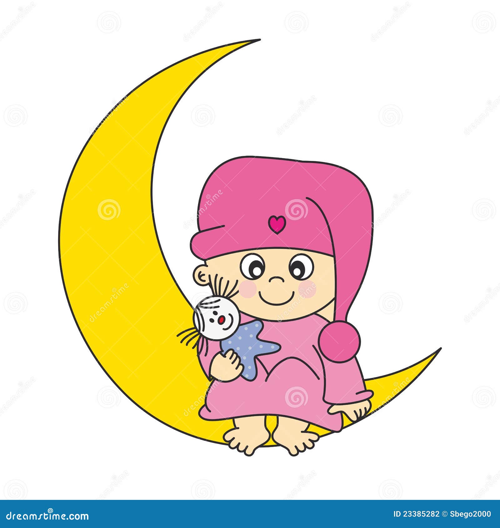 Bebé en la luna stock de ilustración. Ilustración de cochecillo - 23385282