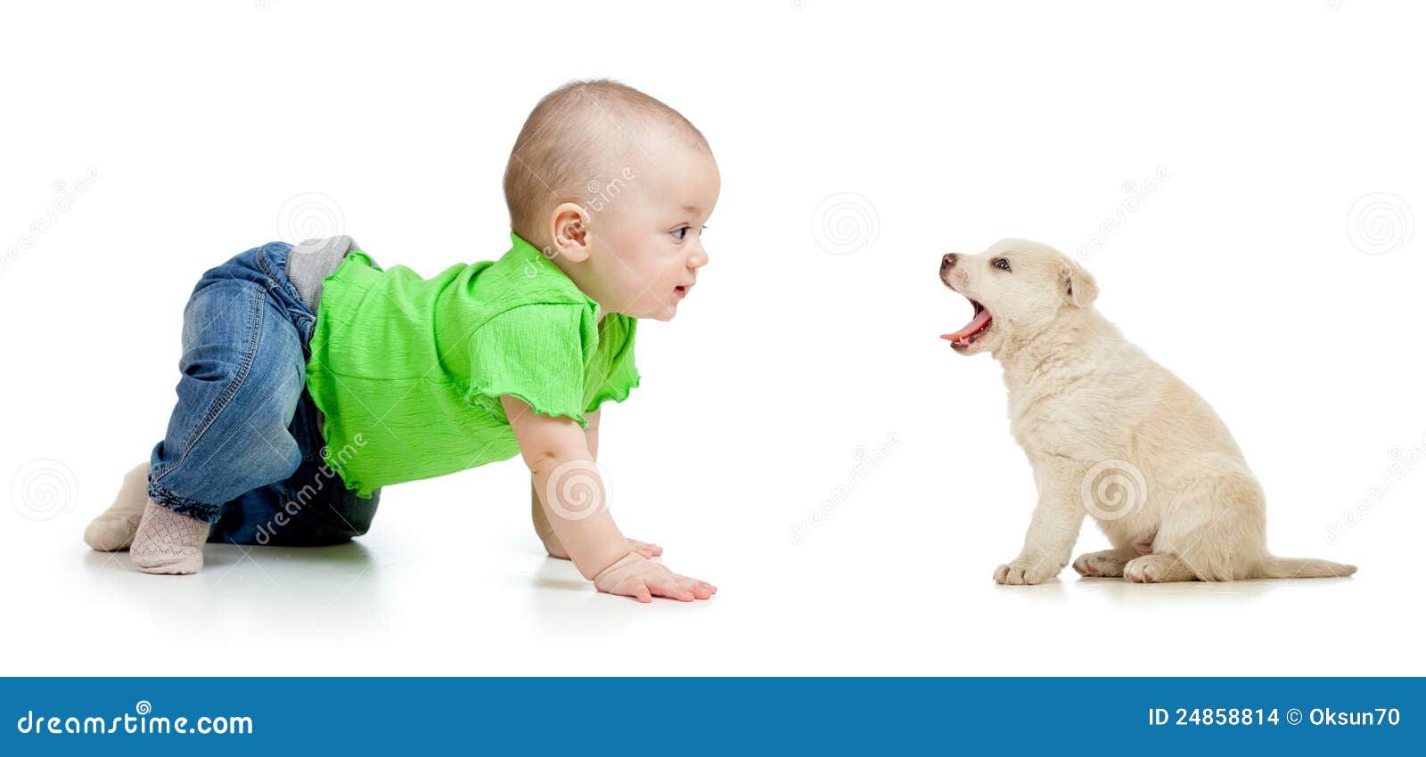 Bebé Que Juega Con El Perro De Perrito Foto de archivo - Imagen de poco ...