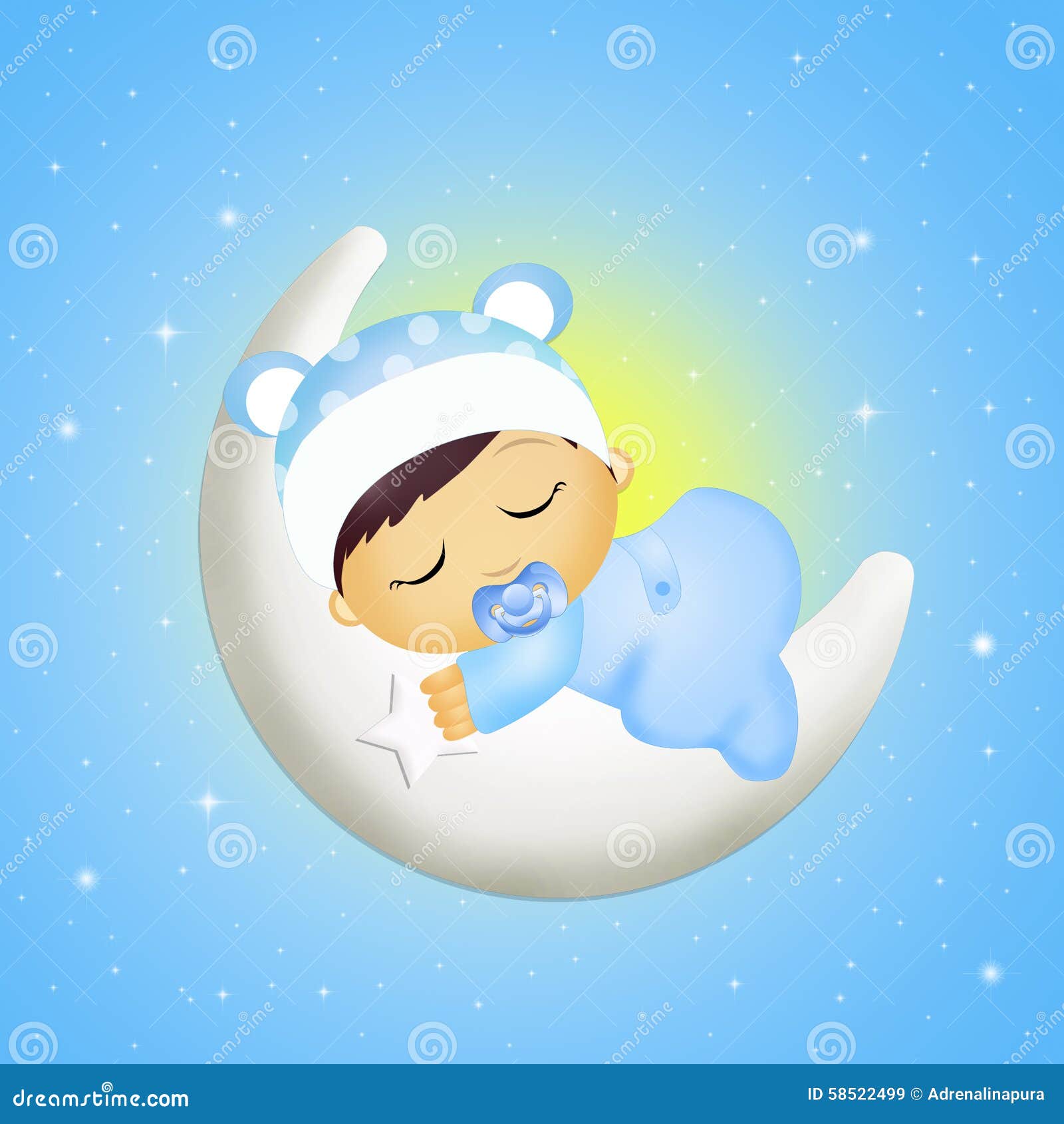 Bebê que dorme na lua ilustração stock. Ilustração de dormir - 58522499