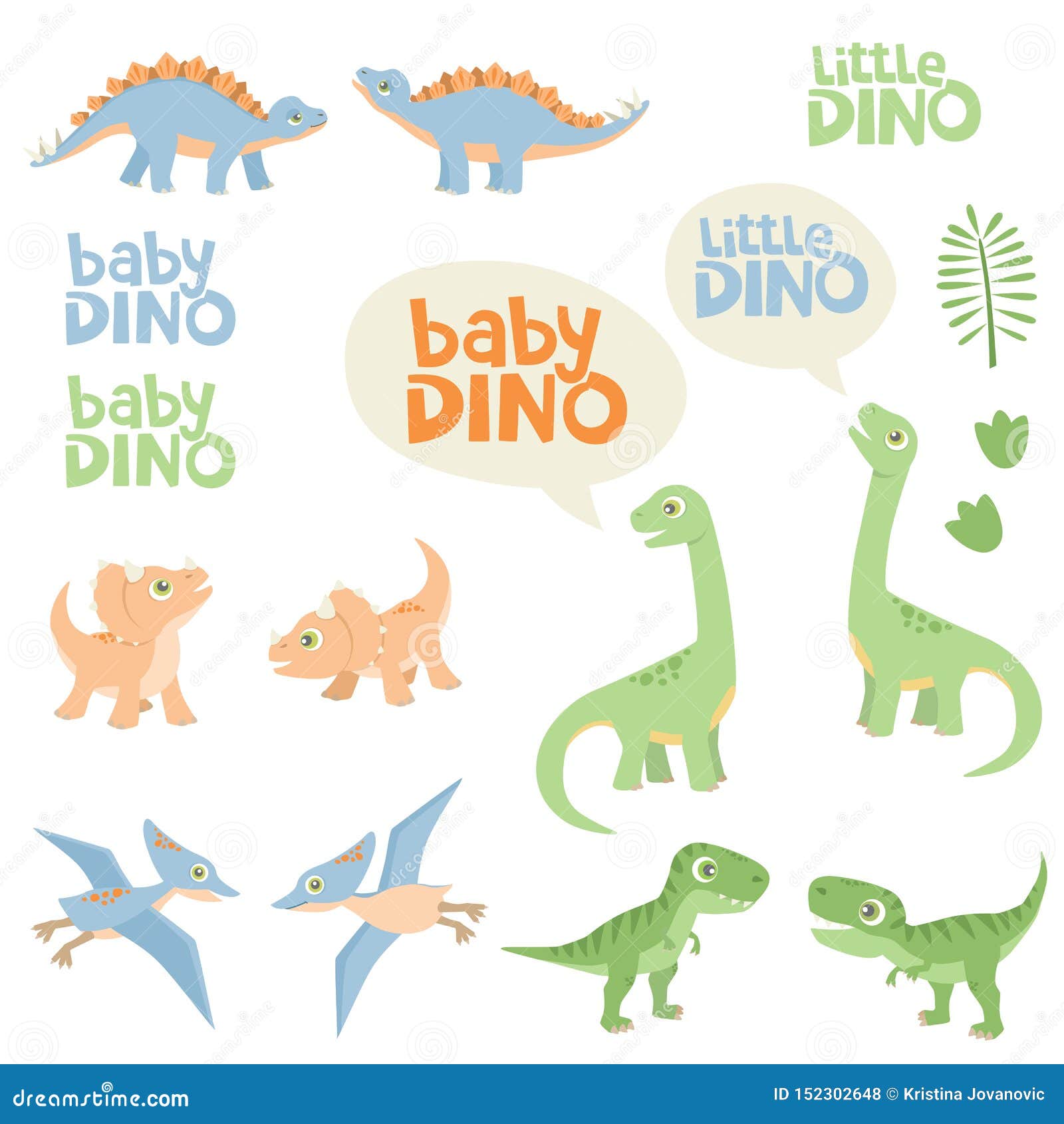 Pastel Color Cute Baby Dino Design Set Vector Illustration Isolated On ...