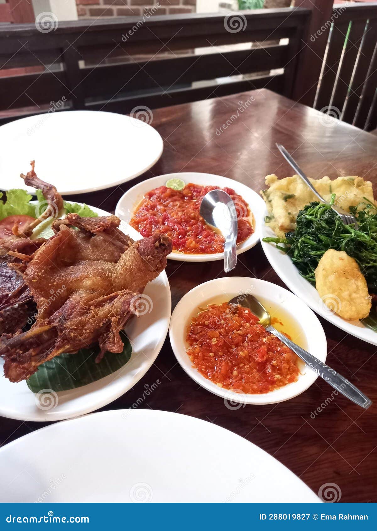 Bebek Goreng - Fried Duck with Sambal and Fried Vegetables Stock Image ...