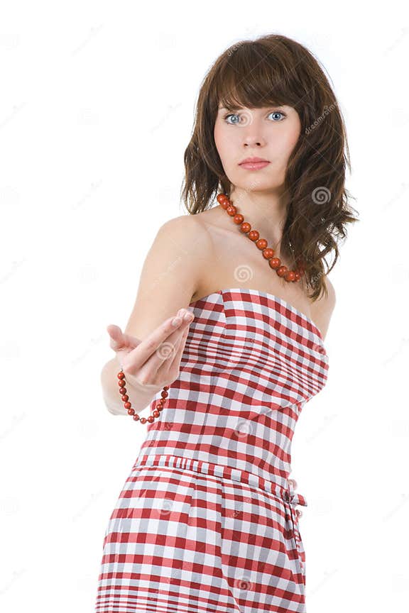 Beckoning woman stock photo. Image of wave, chequered - 5841384