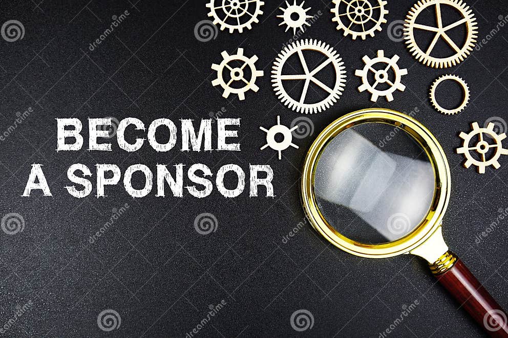 Become a Sponsor Text Message with Magnifying Glass on Black Background ...
