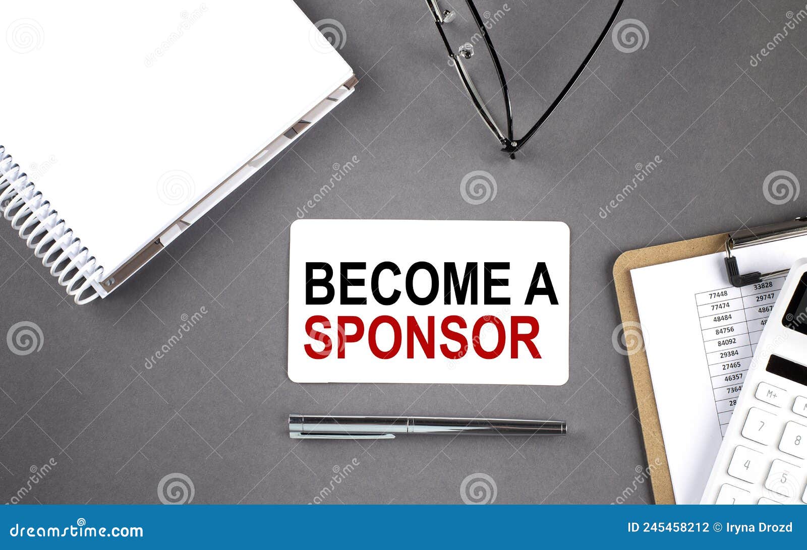 BECOME a SPONSOR Text Written on the Card with Notebook and Clipboard ...