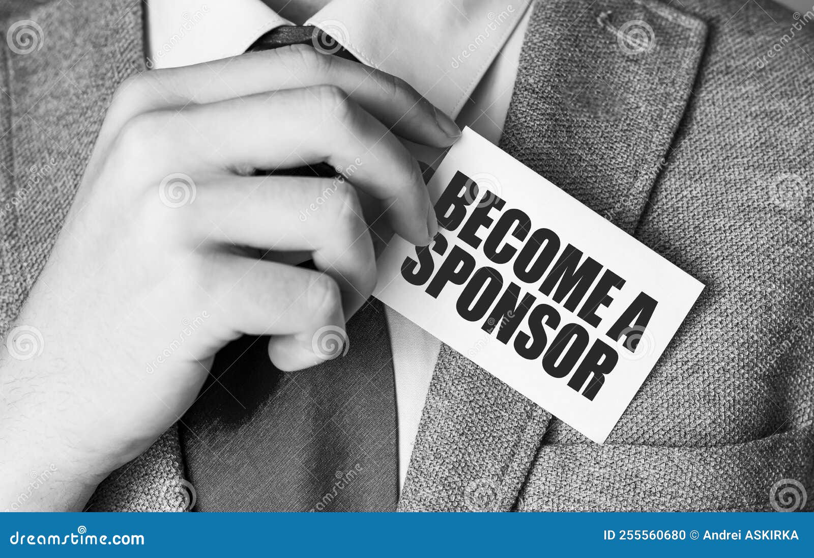 BECOME a SPONSOR on White Business Card and Hands Stock Photo - Image ...