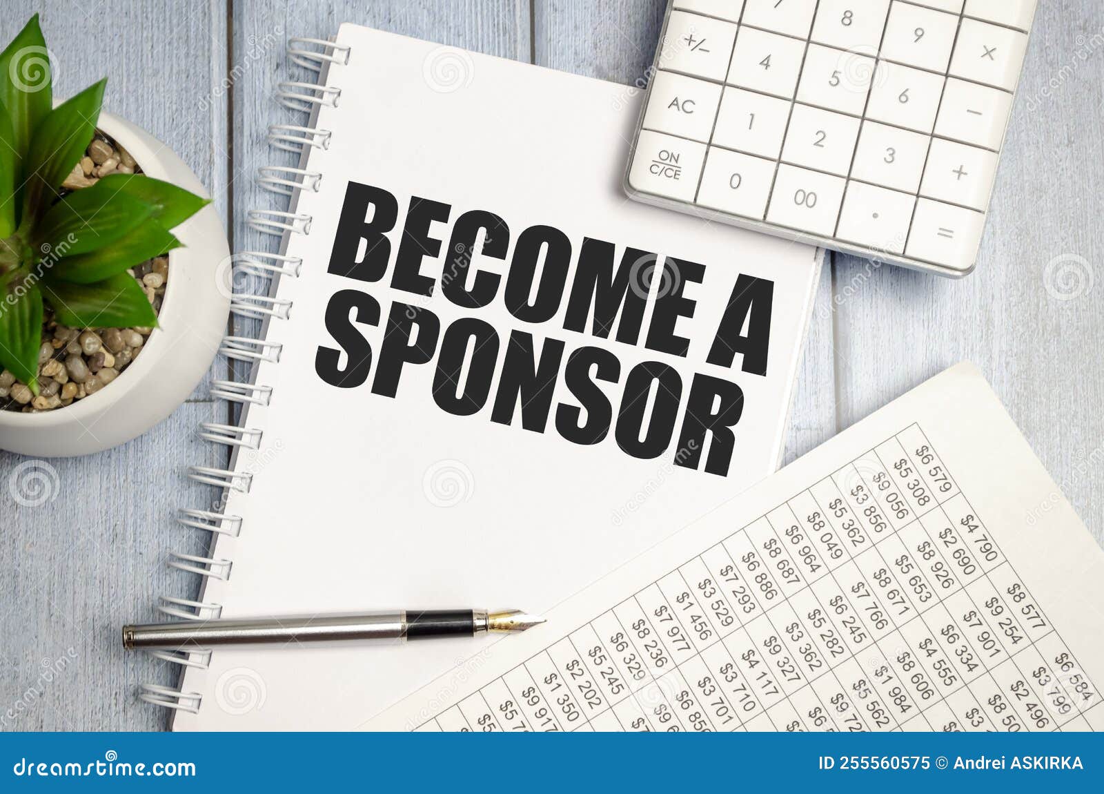 BECOME a SPONSOR Word on Notepad with Glasses and Chart Stock Image ...
