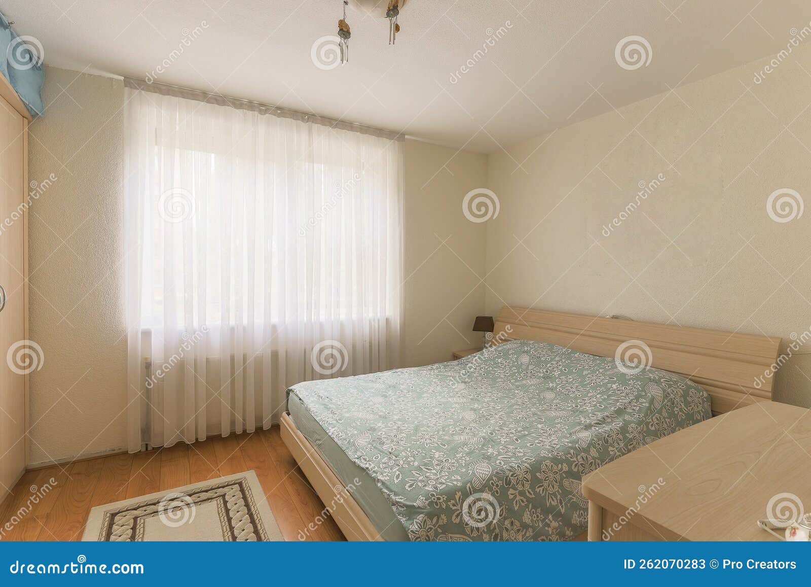Bed and Bedside Table Near Window Stock Image - Image of bedsheet ...