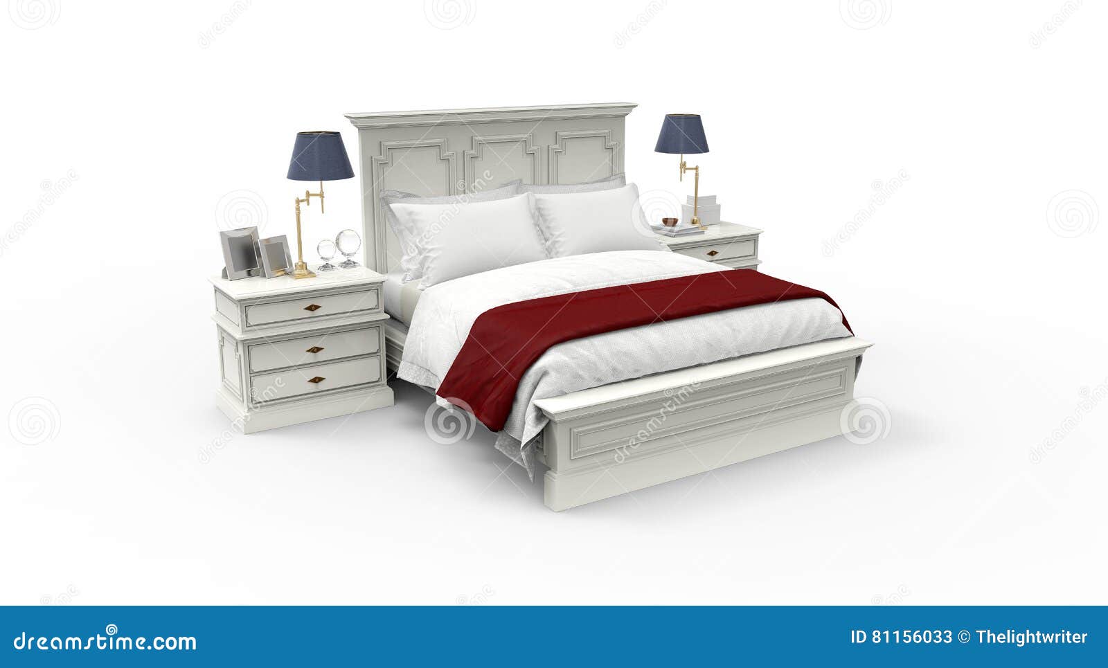 Bed with Blanket and Pillow Isolated on White Stock Illustration ...