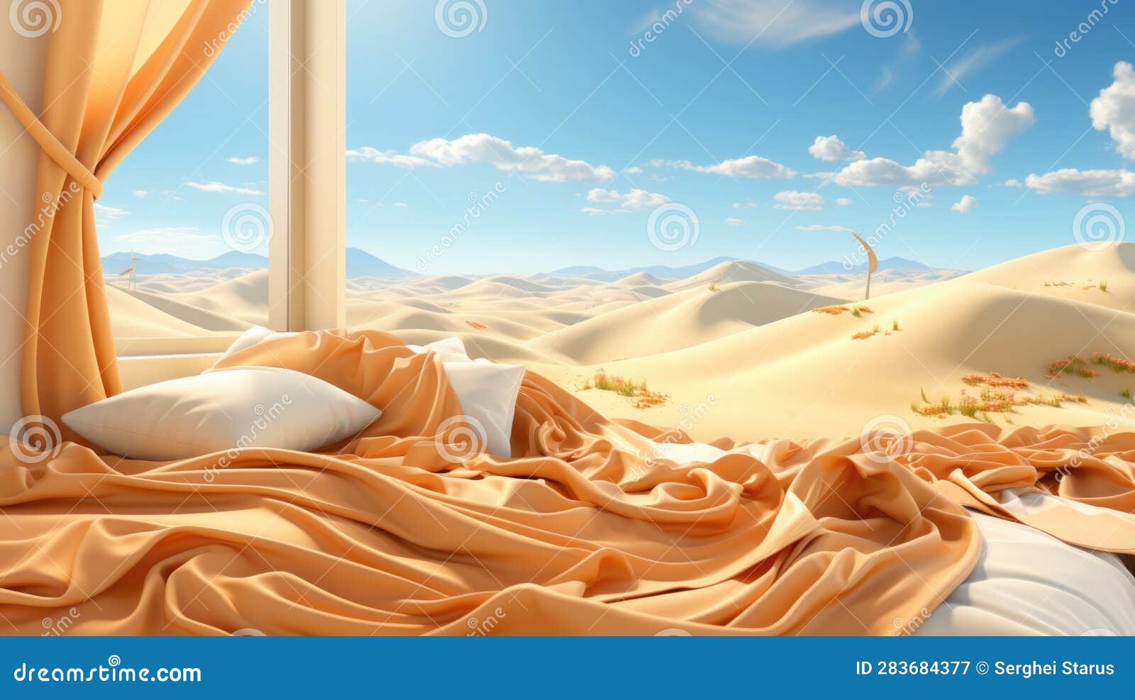 A Bed with a Blanket and Pillows in a Desert. Generative AI Image ...