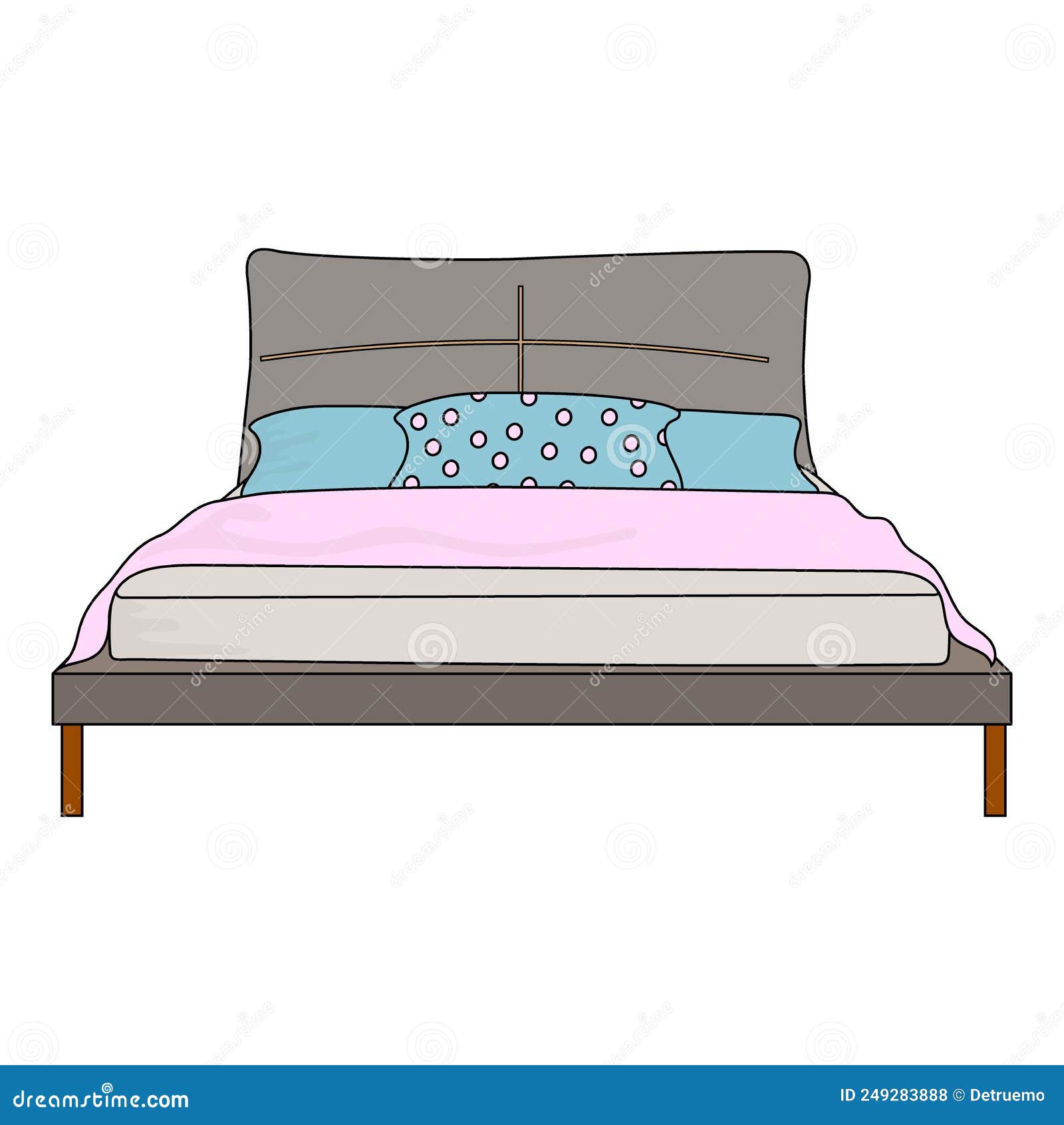 A Bed with a Blue Pillow, a Blanket and a Sheet on a White Background ...
