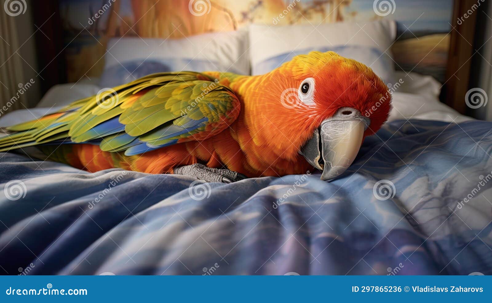Bed Bound Parrot Beams Happily Stock Illustration - Illustration of ...