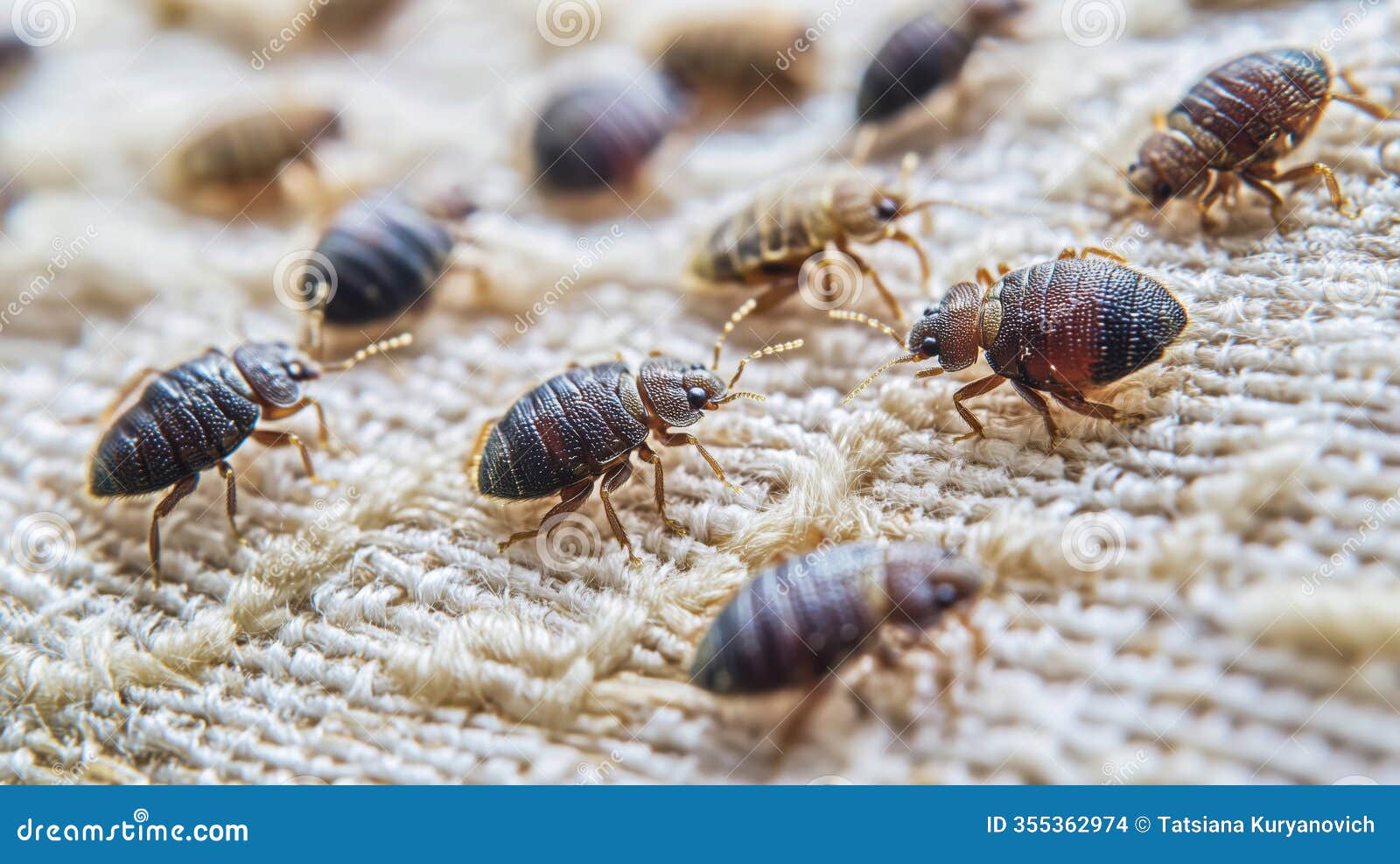 Bed Bugs Crawling on Fabric Surface, Close-up View, Detailed Texture ...