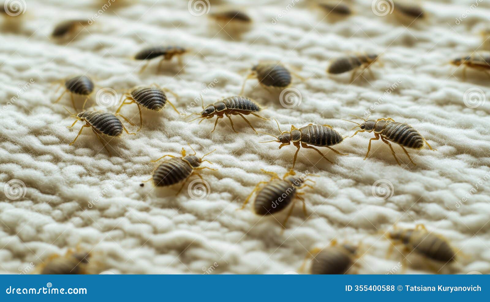 Bed Bugs Infestation on Fabric Surface, Numerous Insects Crawling Stock ...