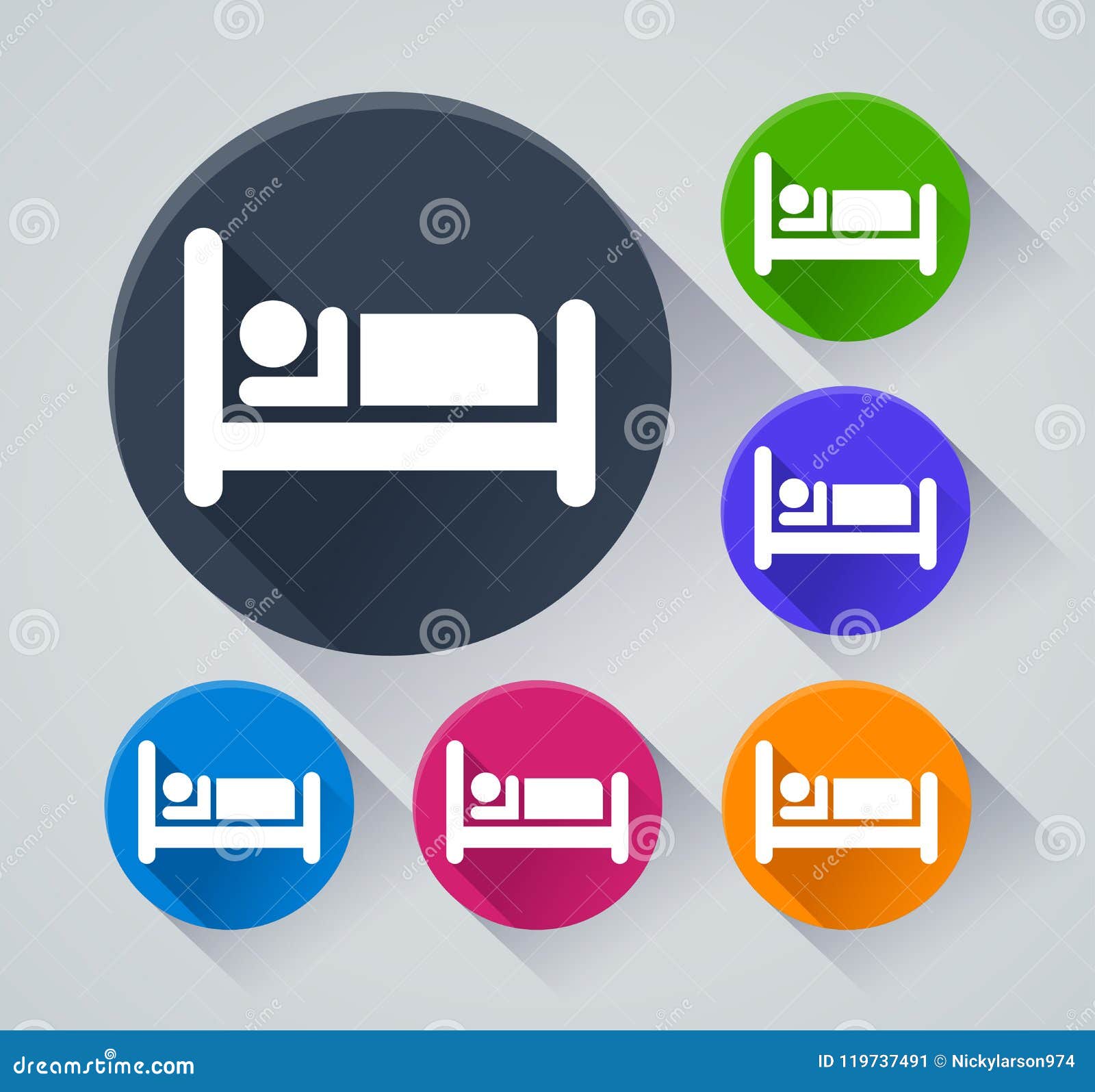 Bed Circle Icons with Shadow Stock Vector - Illustration of bedroom ...