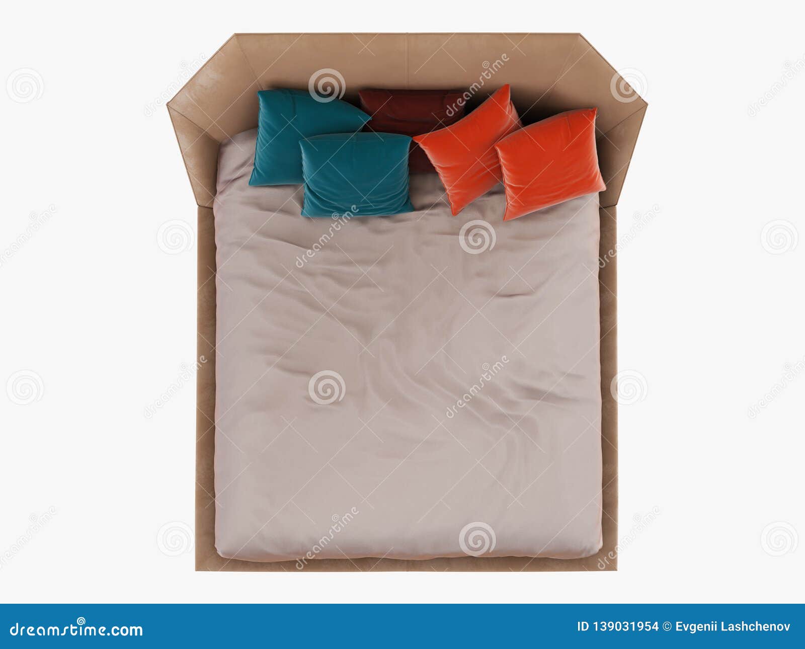 Bed with Color Pillows Top View 3d Rendering Stock Illustration ...