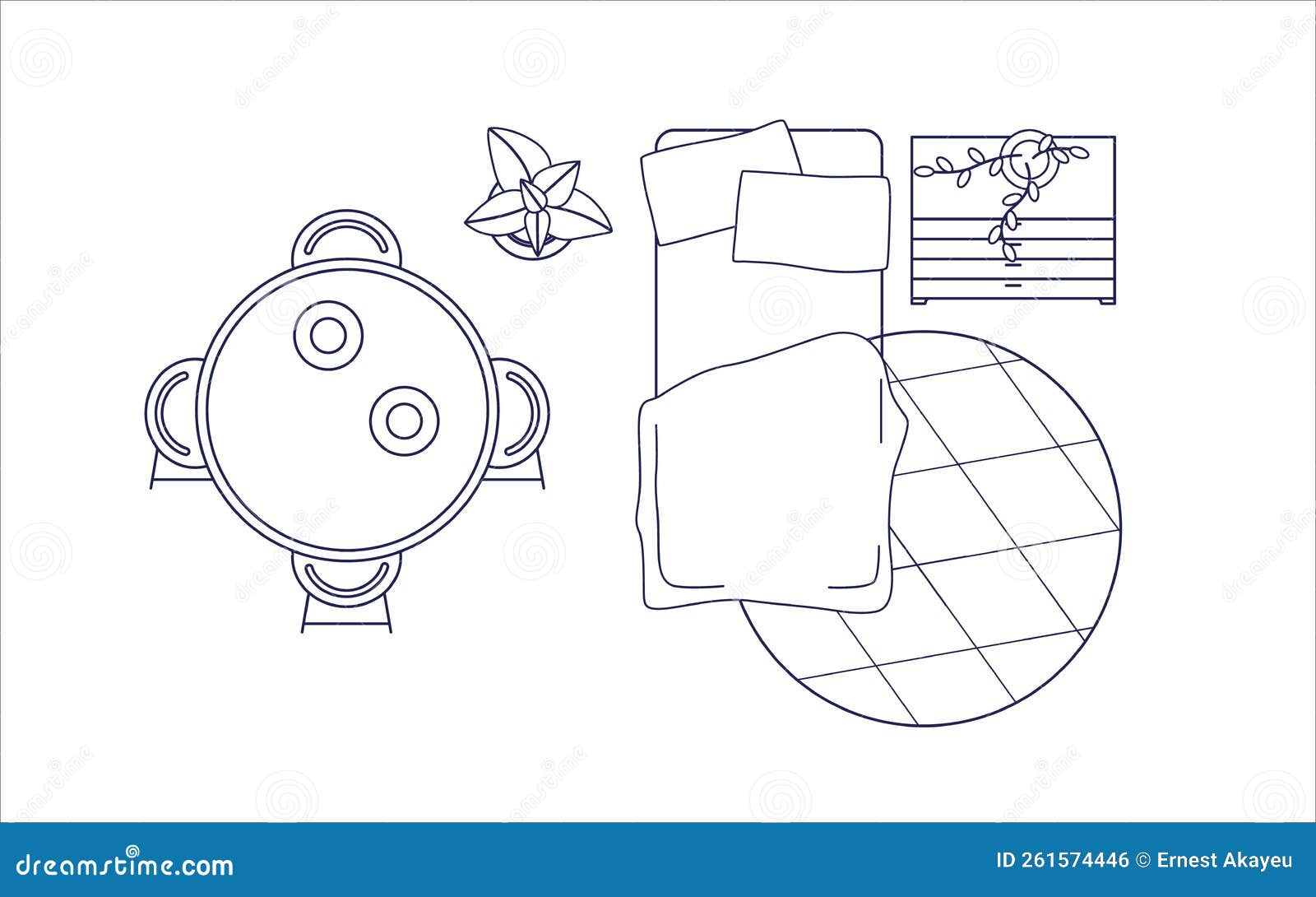 Overhead Bedroom Interior Layout, Room Design With Double Bed ...