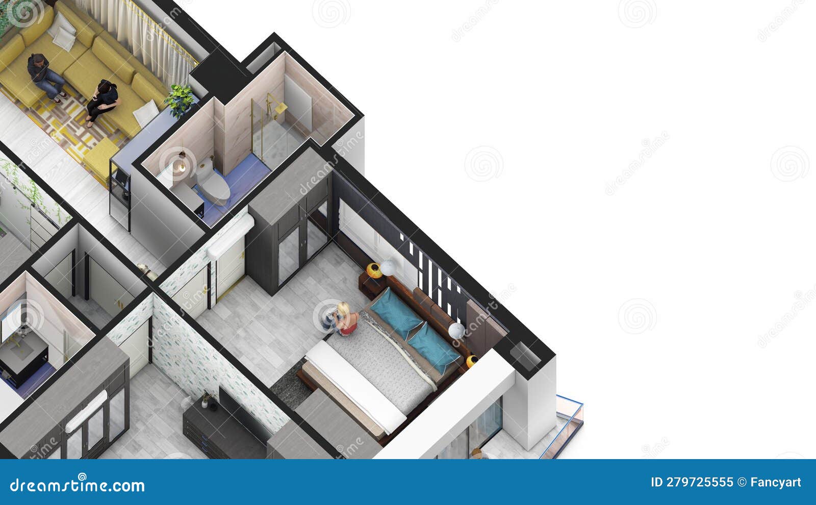 4 Bed Family Apartment Isometric View 3d Render Stock Illustration ...