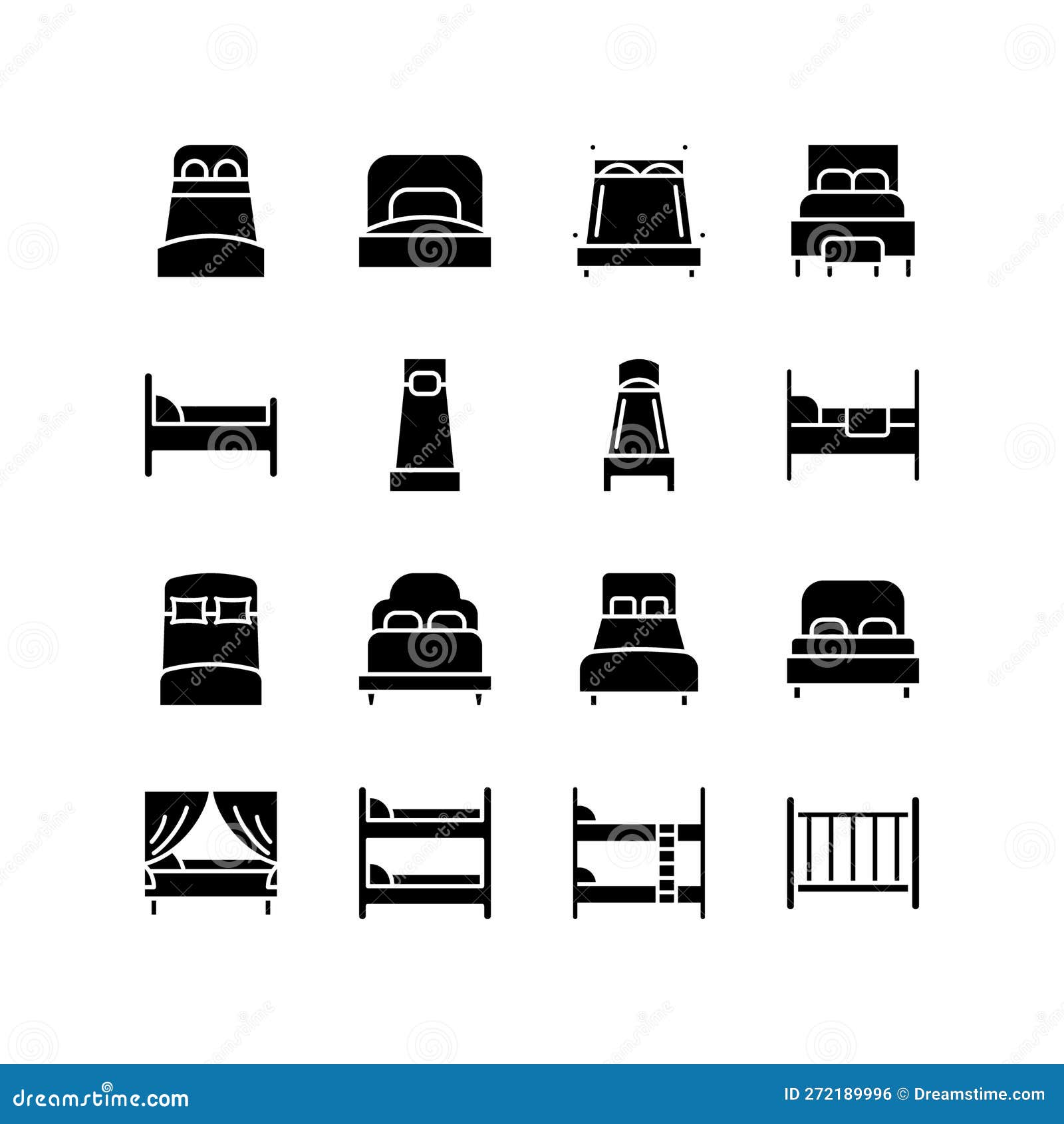Bed Flat Line Icons Set. Different Types of Bed Design and Styles Stock ...