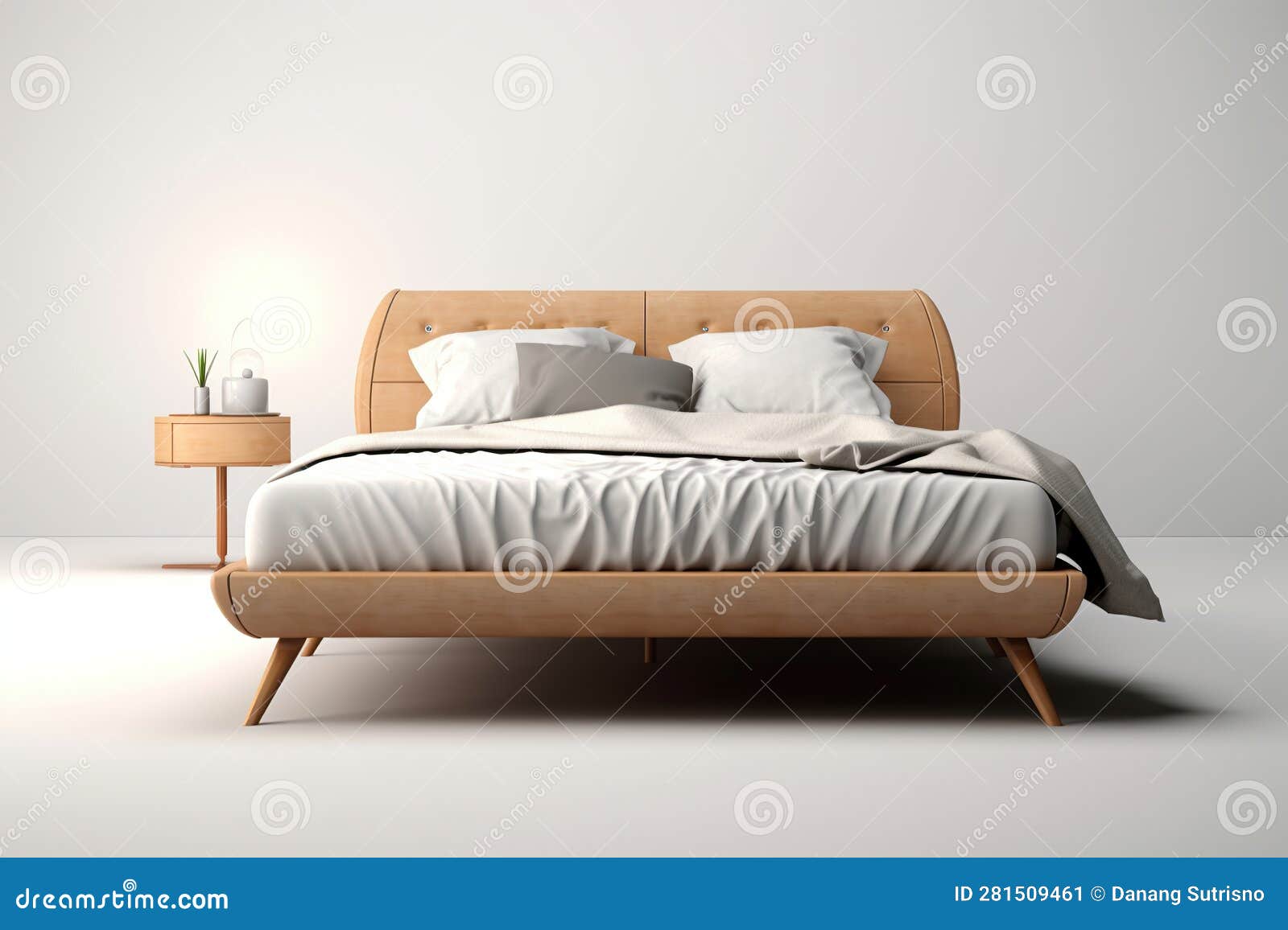 Bed, Front View, Light Wood and White Generative AI Stock Illustration ...